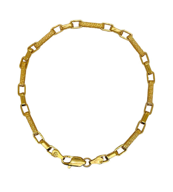 Mens 14k Solid Yellow Gold Greek Key Link Chain Bracelet 4 MM, 8.5" 12 ...